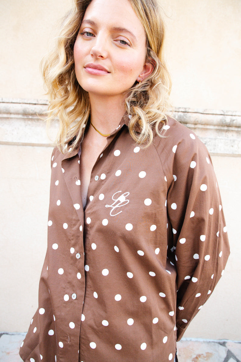 The Lady Button Down in Chocolate Polka Dot – Lady Captain